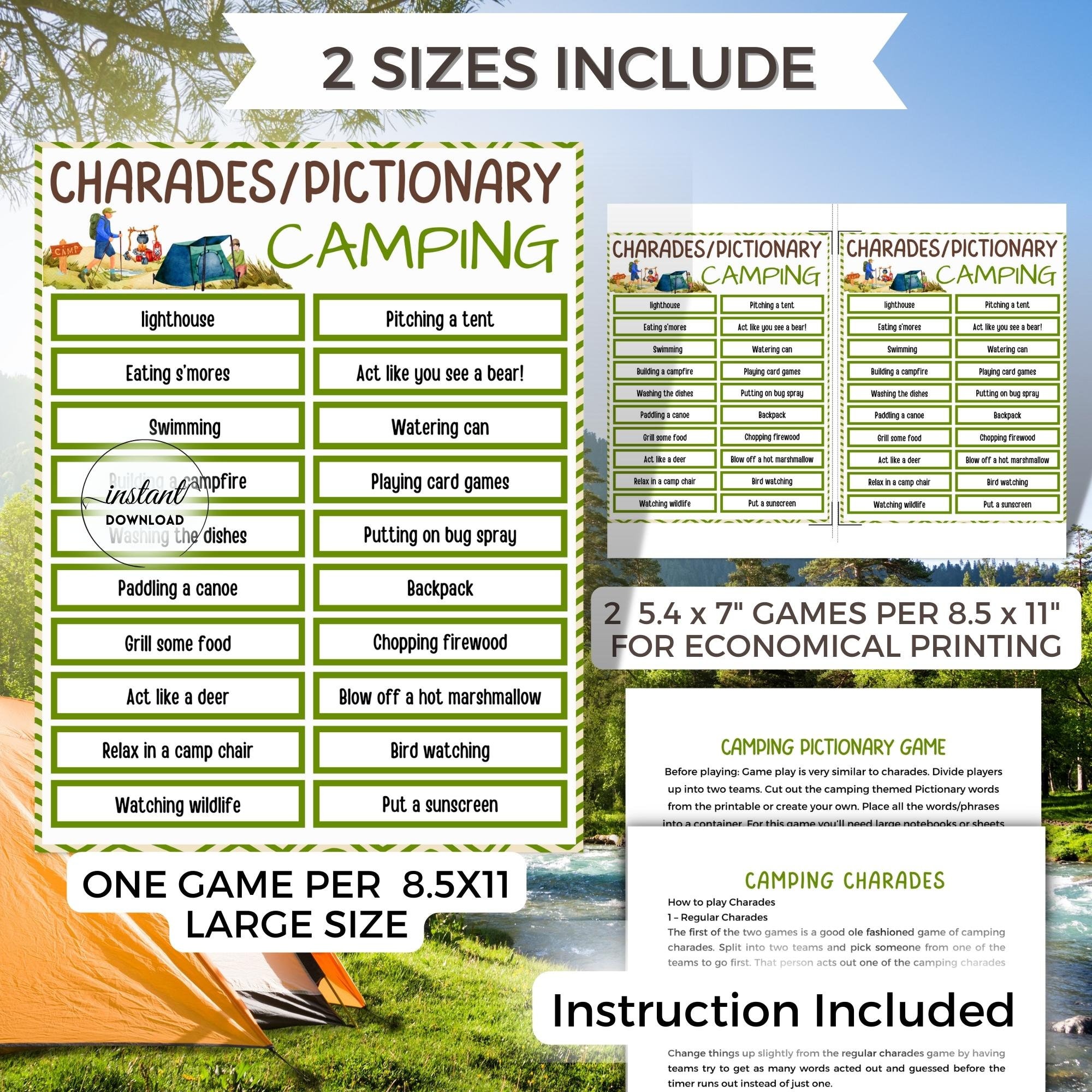 Camping Charades, Pictionary Card Game, Camping Activities for Kids ...