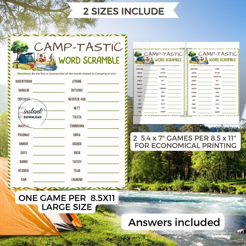 Camping Word Scramble Game, Camping Activities for Kids & Adults ...
