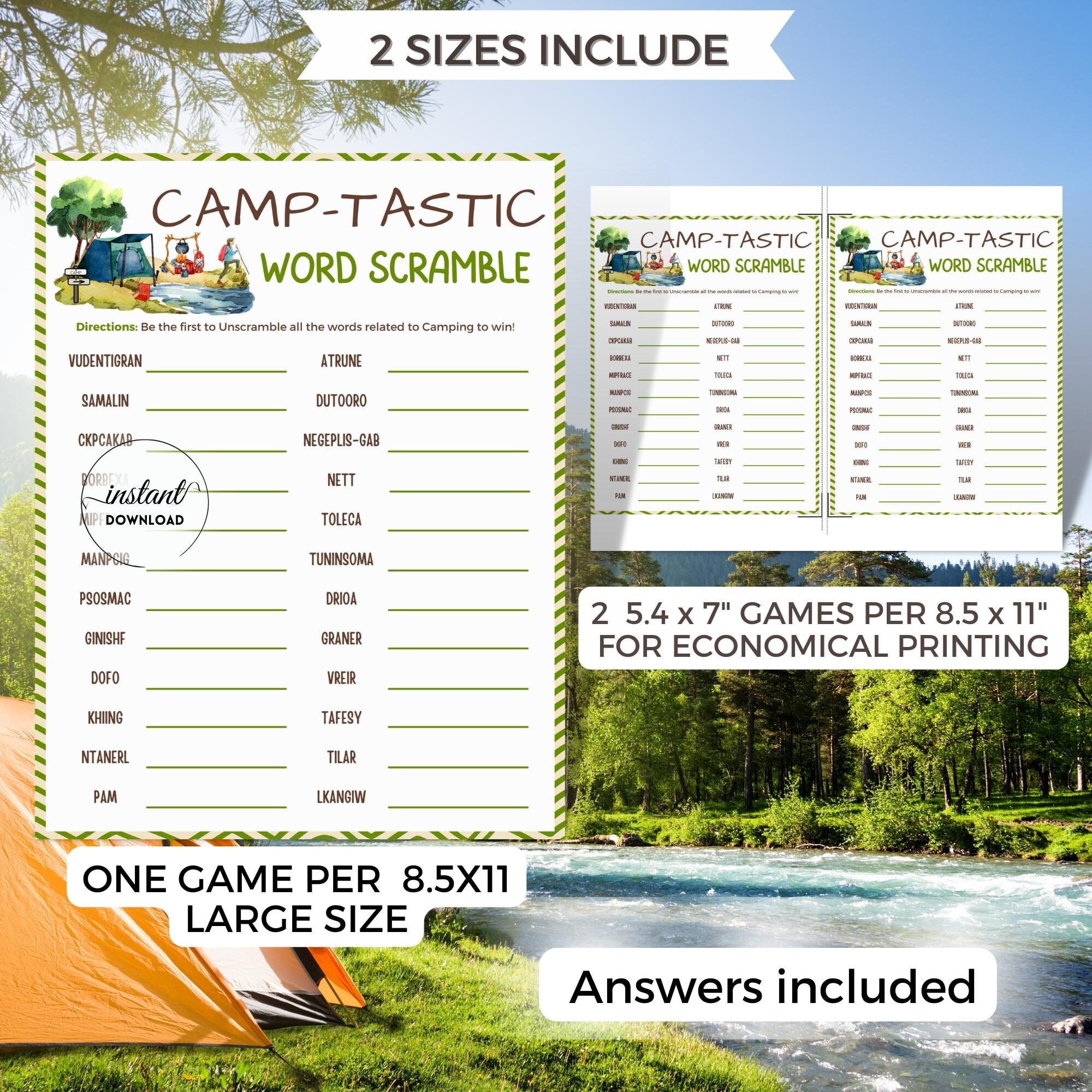 Camping Word Scramble Game, Camping Activities for Kids & Adults ...