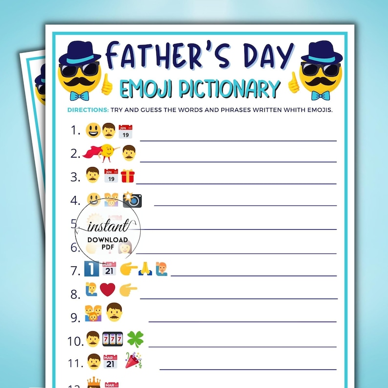 Father's Day Emoji Pictionary Game, Printable Party Activity (PDF) - Etsy