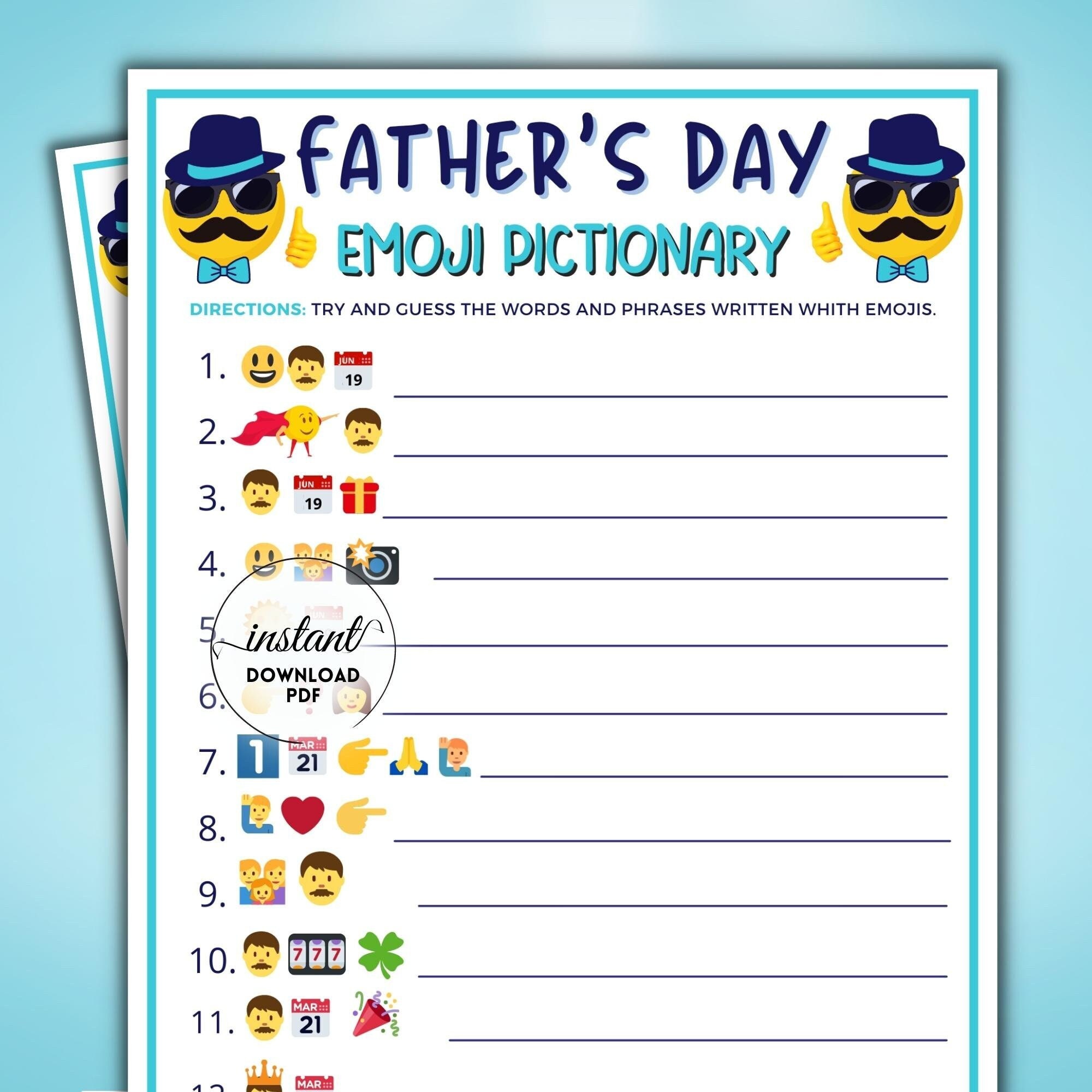 Father's Day Emoji Pictionary Game, Party Games, Emoji Trivia, Father's ...