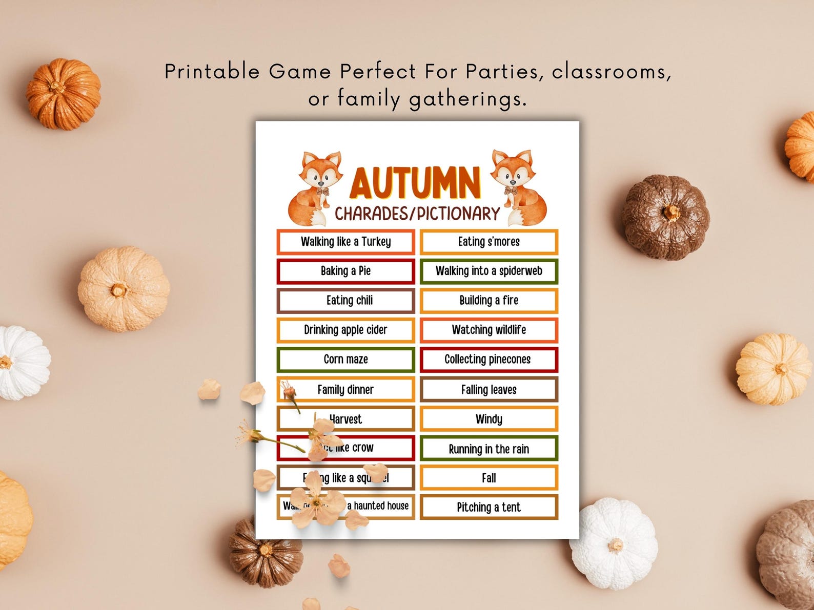 Autumn Charades & Pictionary Game: Family Fun (PDF Download) - Etsy