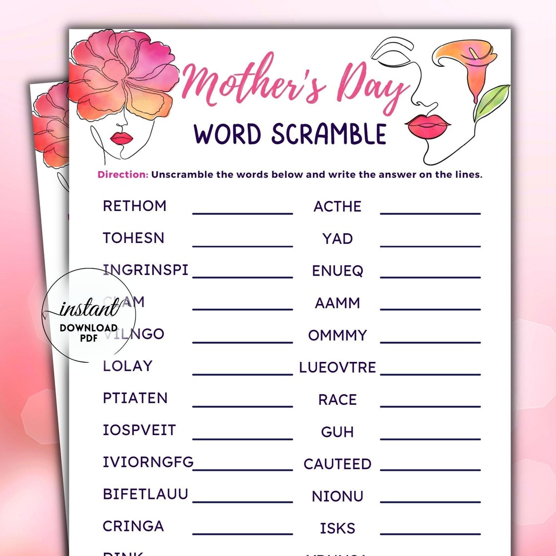 Mother's Day Word Scramble Game, Word Scramble, Mothers Word Search ...