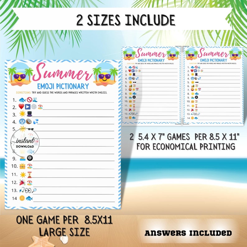 Summer Emoji Pictionary Game, Party Games, Emoji Trivia, Summer ...
