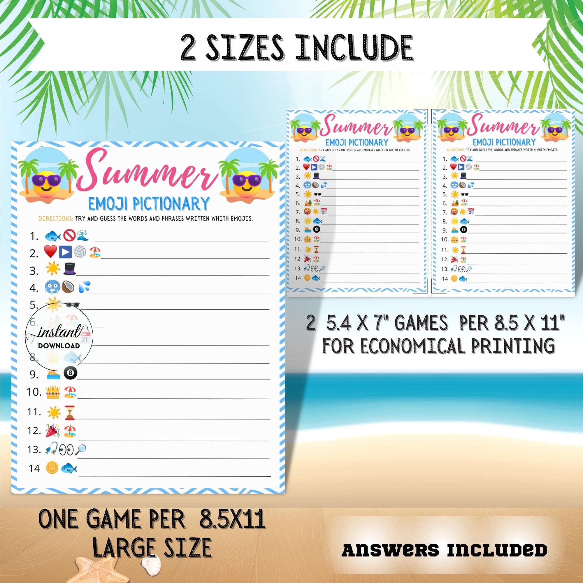 Summer Emoji Pictionary Game, Party Games, Emoji Trivia, Summer ...