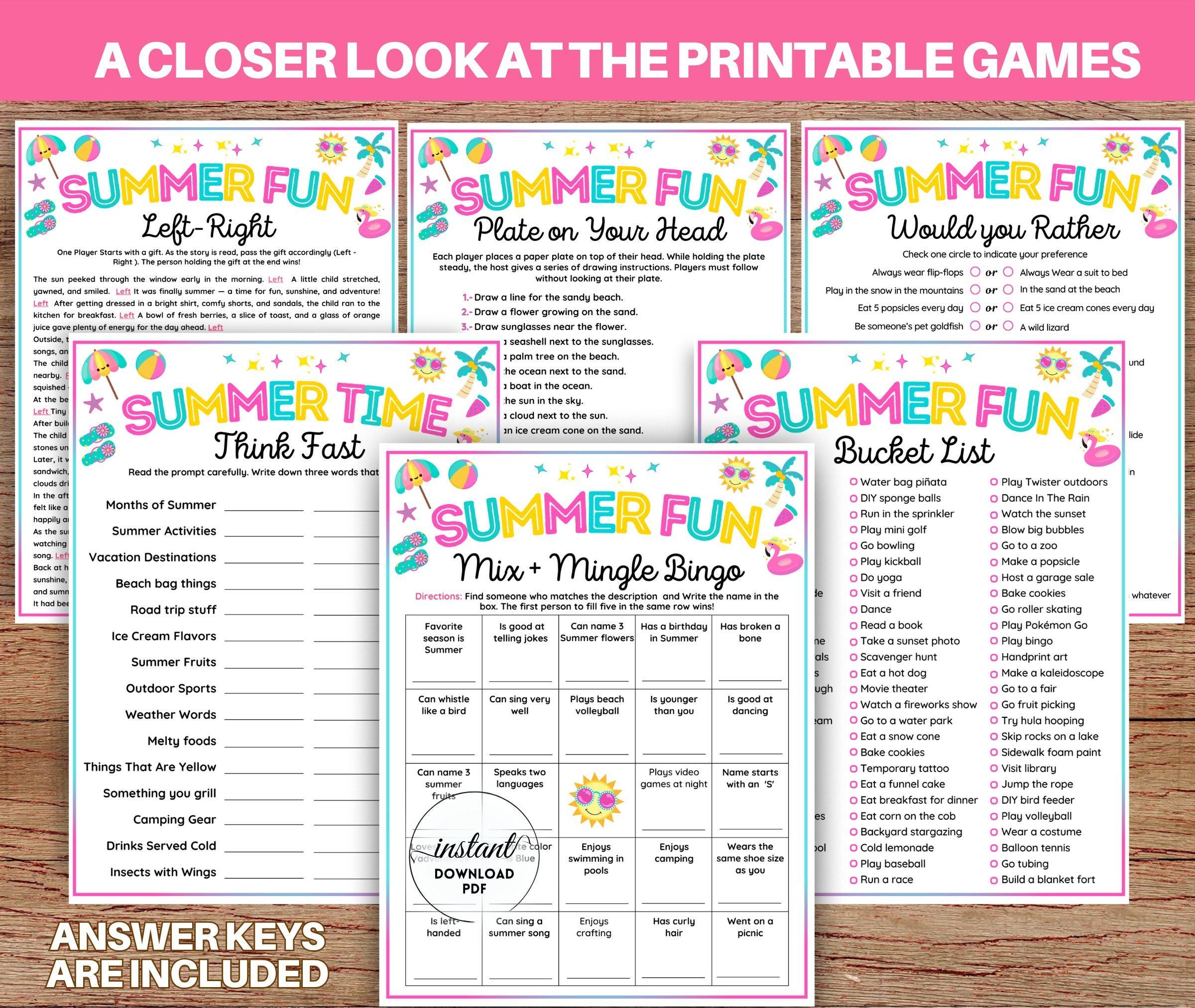 Summer Fun Games Bundle, 70+ Printable Activities (digital Download) - Etsy