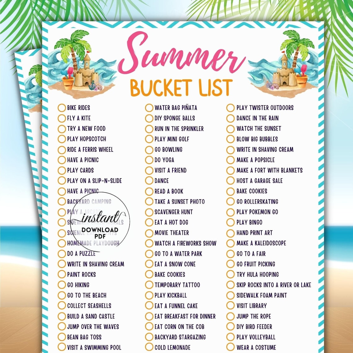 Summer Bucket List Printable, Fun Summer Activities, Bucket List Ideas ...