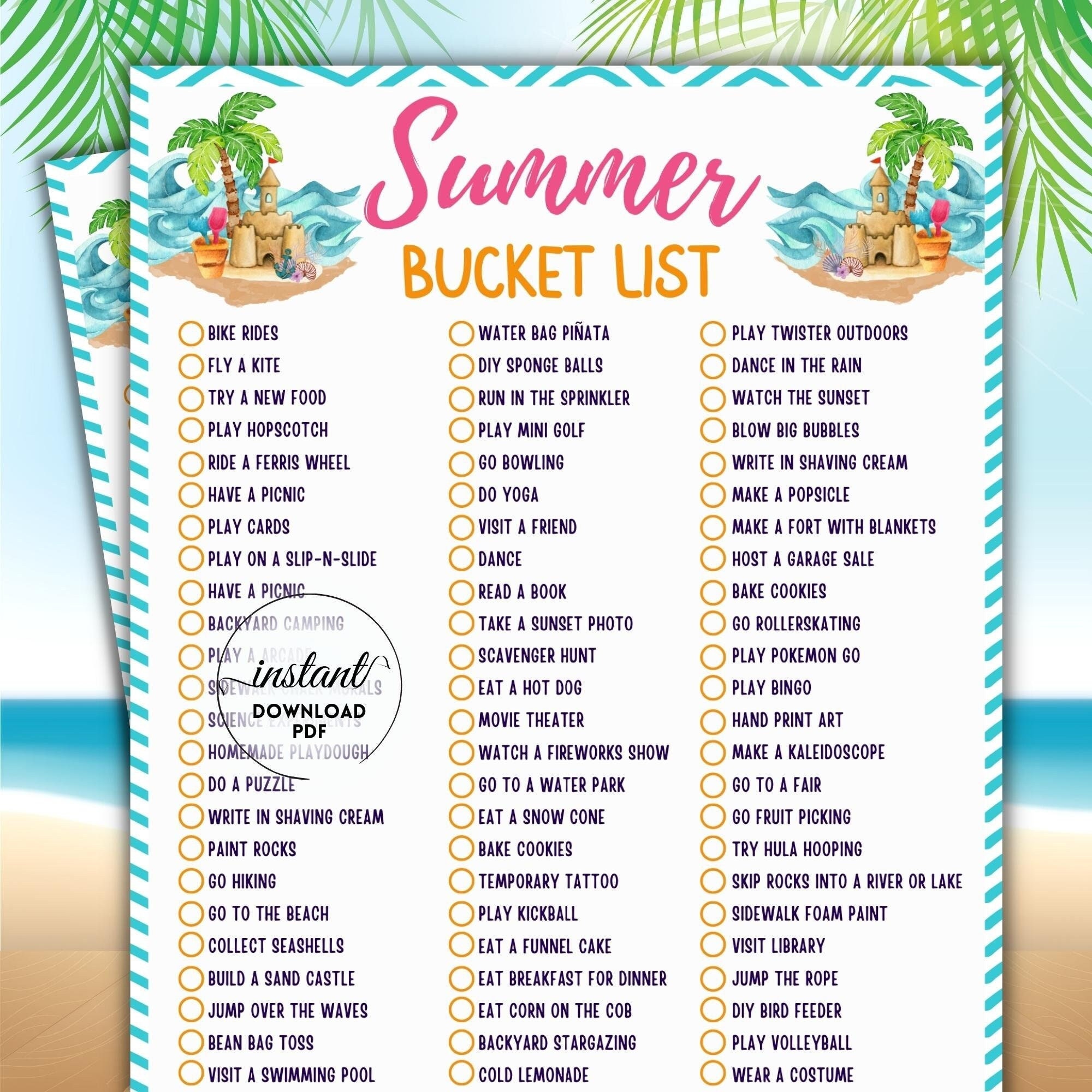 Summer Bucket List Printable, Fun Summer Activities, Bucket List Ideas ...