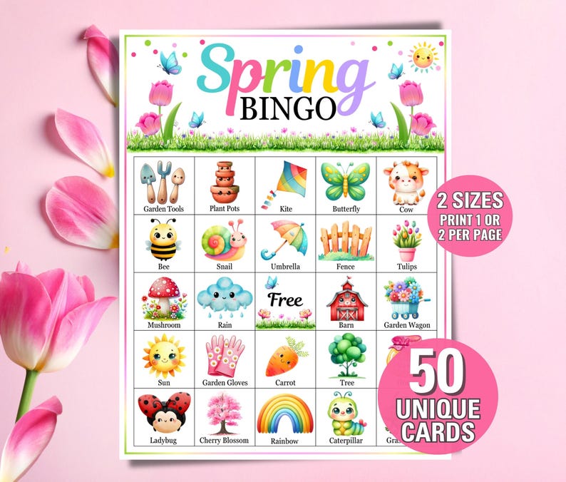 Spring Bingo Game, 50 Unique Cards (printable) - Etsy