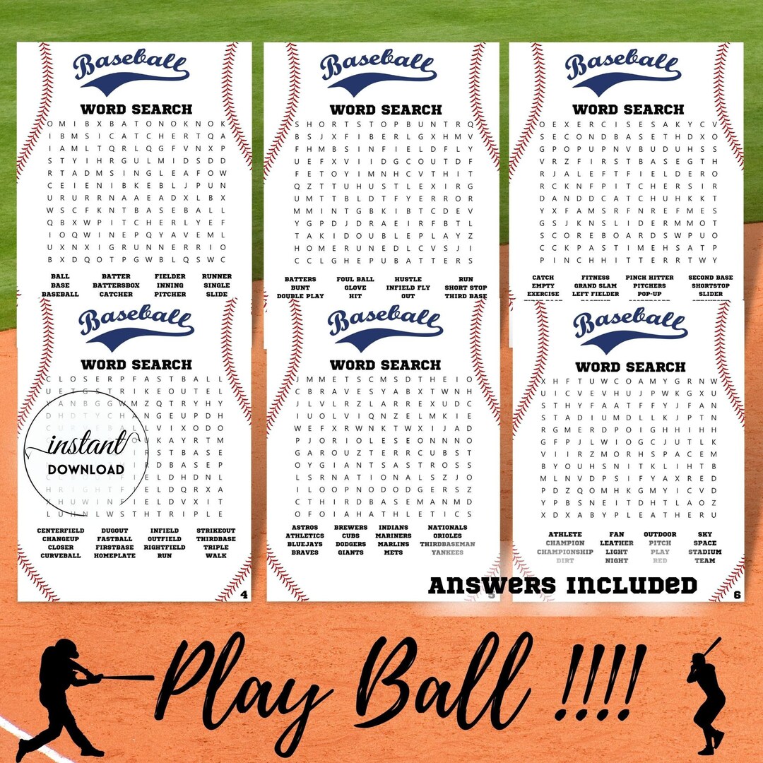 Baseball Word Search Game, Baseball Party Game, Baseball Printable Game ...