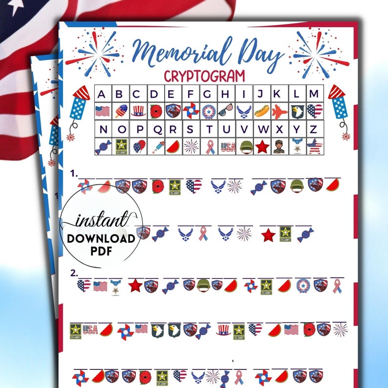 Memorial Day Cryptogram, Printable Memorial Day, Printable Family Game ...