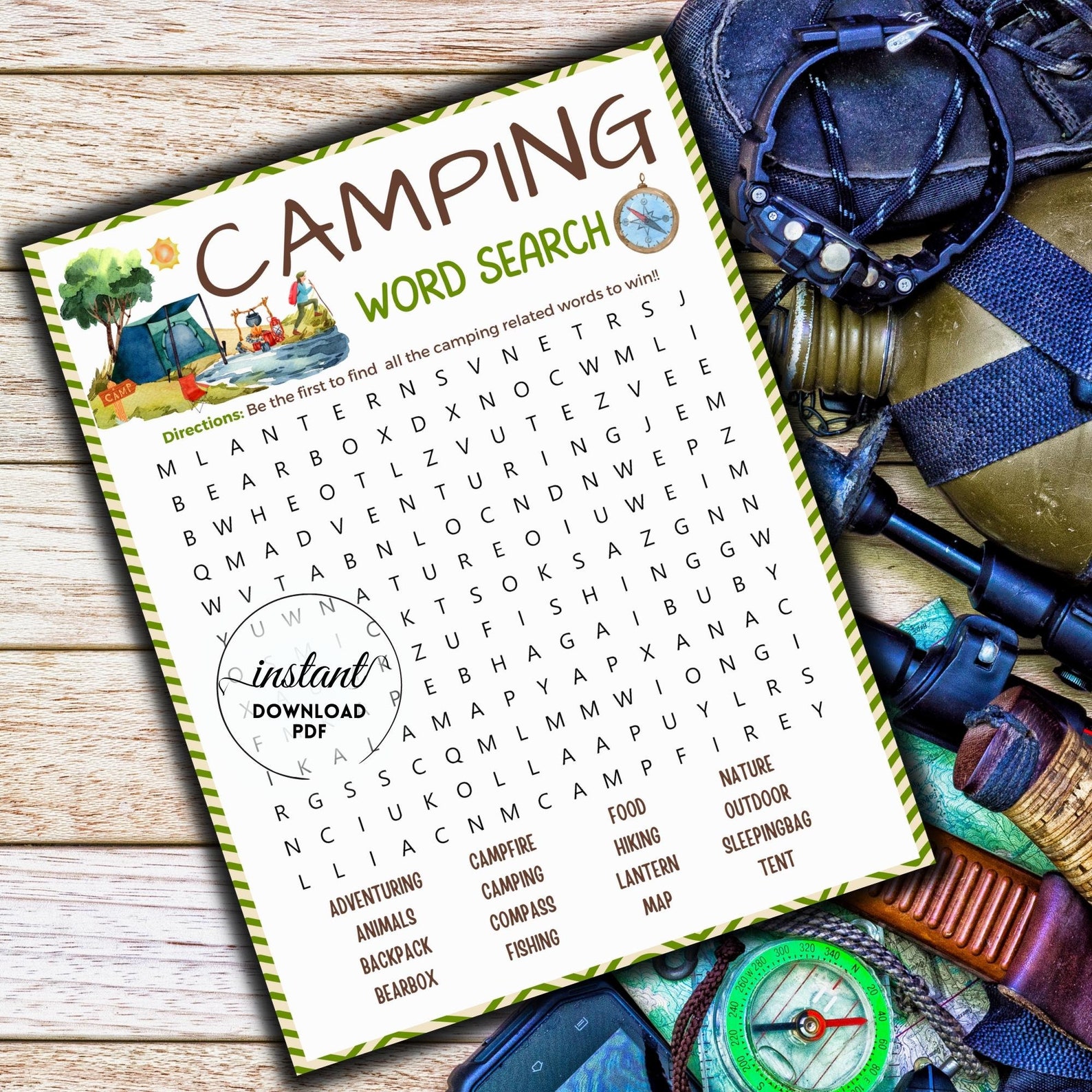 Camping Word Search Game, Kids & Adults Activity (PDF Pattern) - Etsy