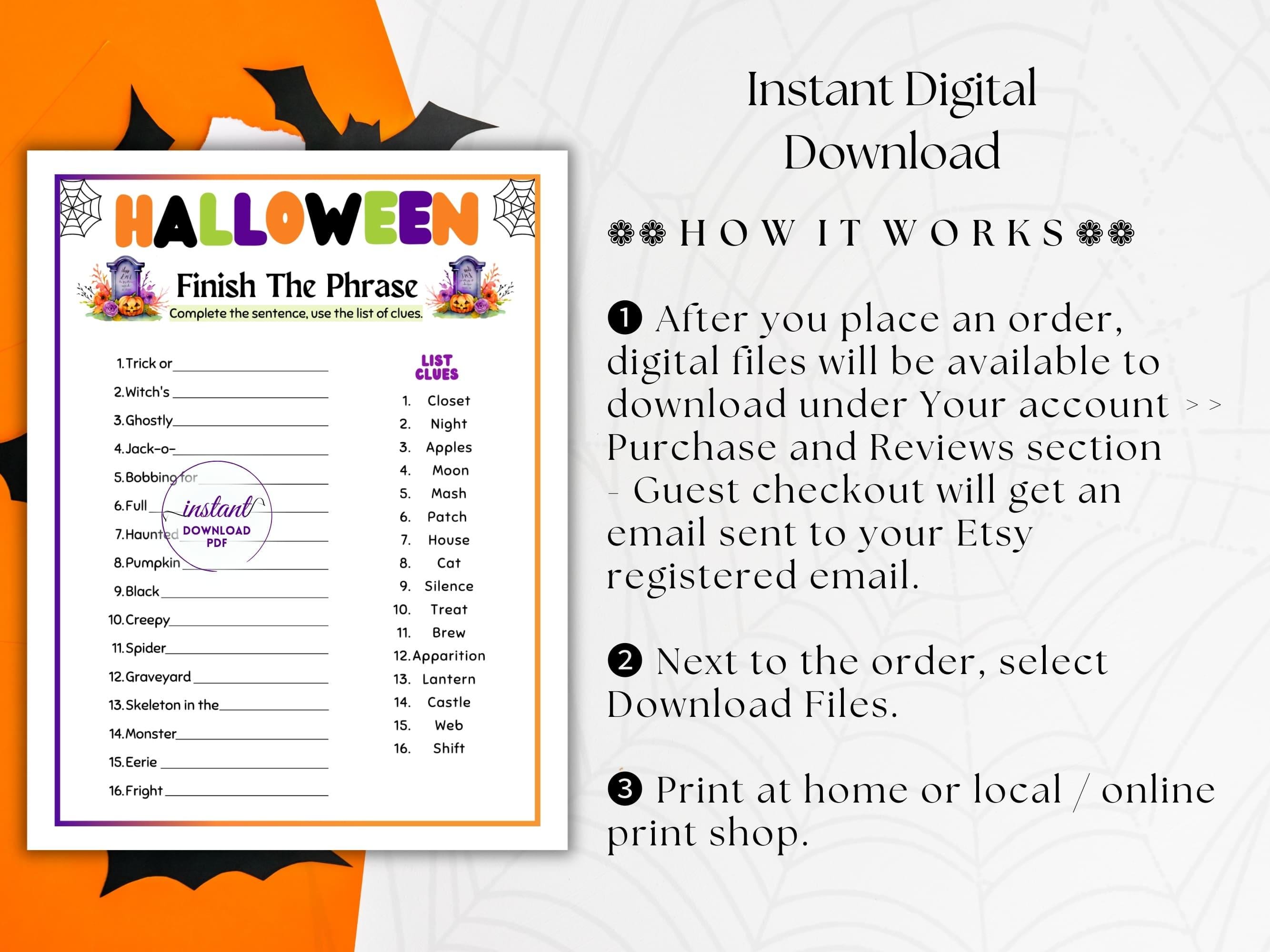 Finish the Phrase Halloween Game Printable, Halloween Printable for ...
