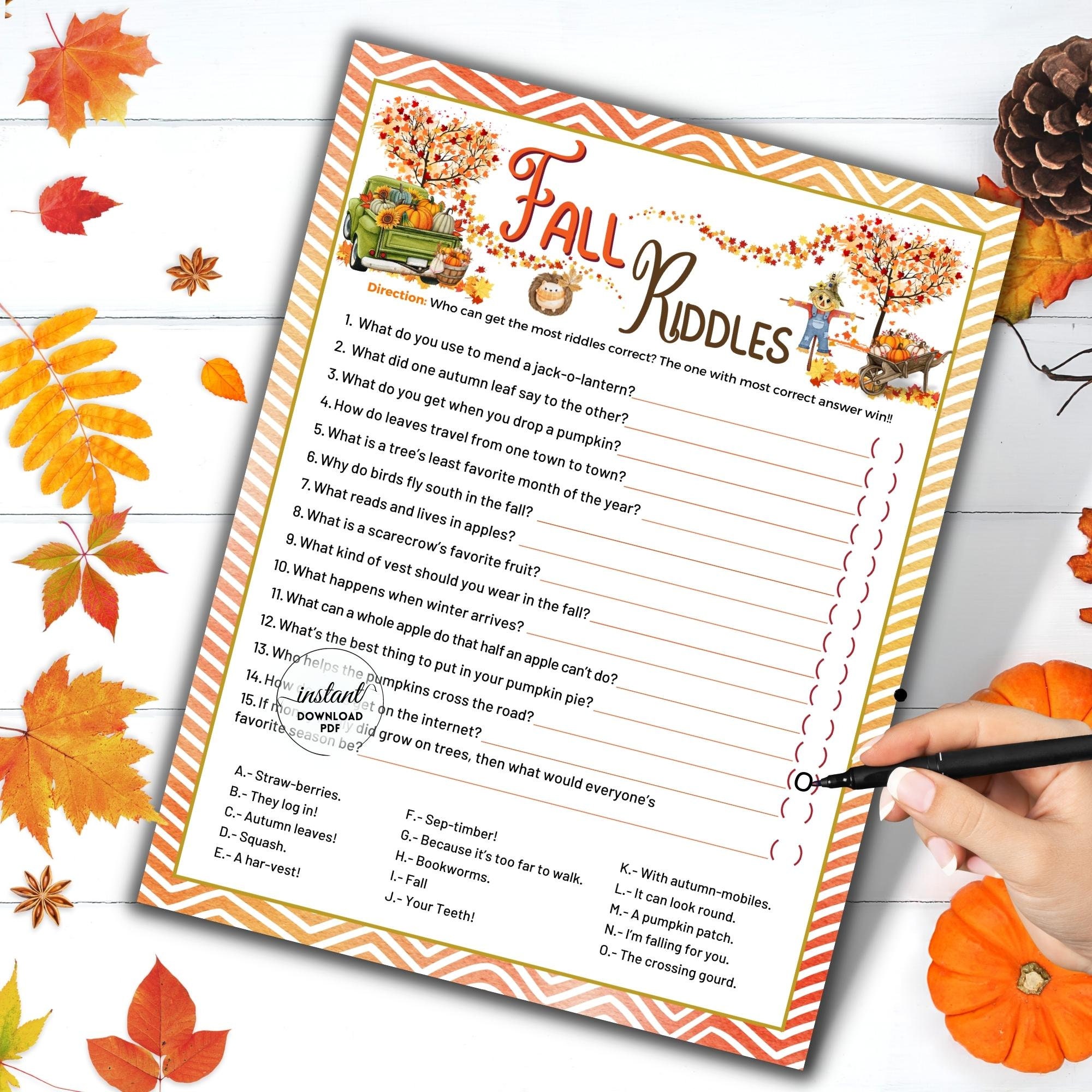 Fall RIDDLES Game, Autumn Printable Game, Fall Fun Activity for Kids ...