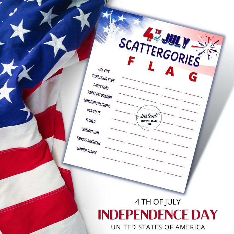 Fourth of July Scattergories Game, 4th of July Party Game, Independence ...