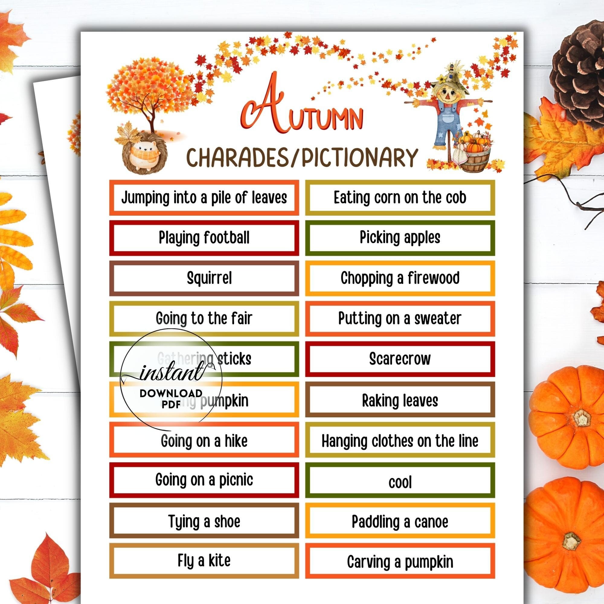 Autumn Charades Pictionary Game Fall Time Activities For Adults Autumn Charades Pictionary Game Fall Time Activities For Adults