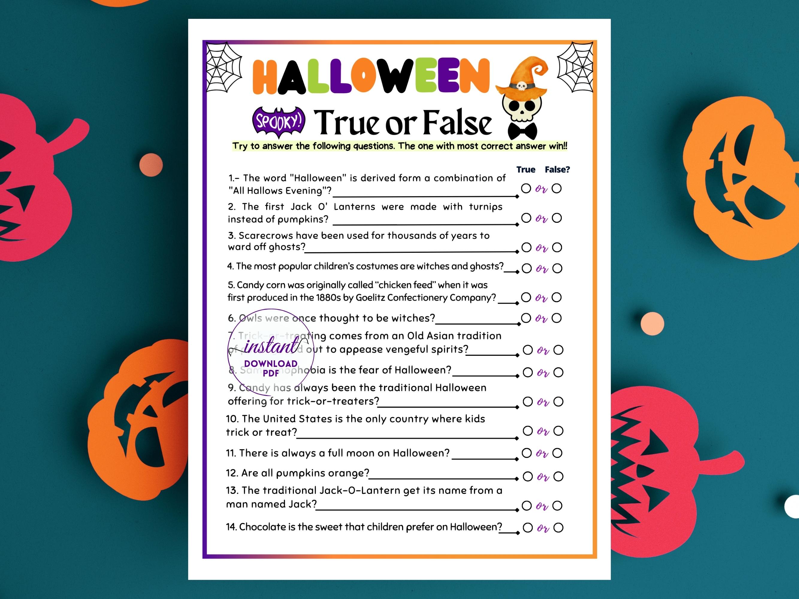 Halloween True or False Game, Printable Halloween Party Game, Halloween ...