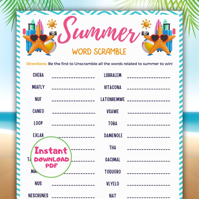 Summer Scramble Word Search, Summer Activities for Kids and Adults ...