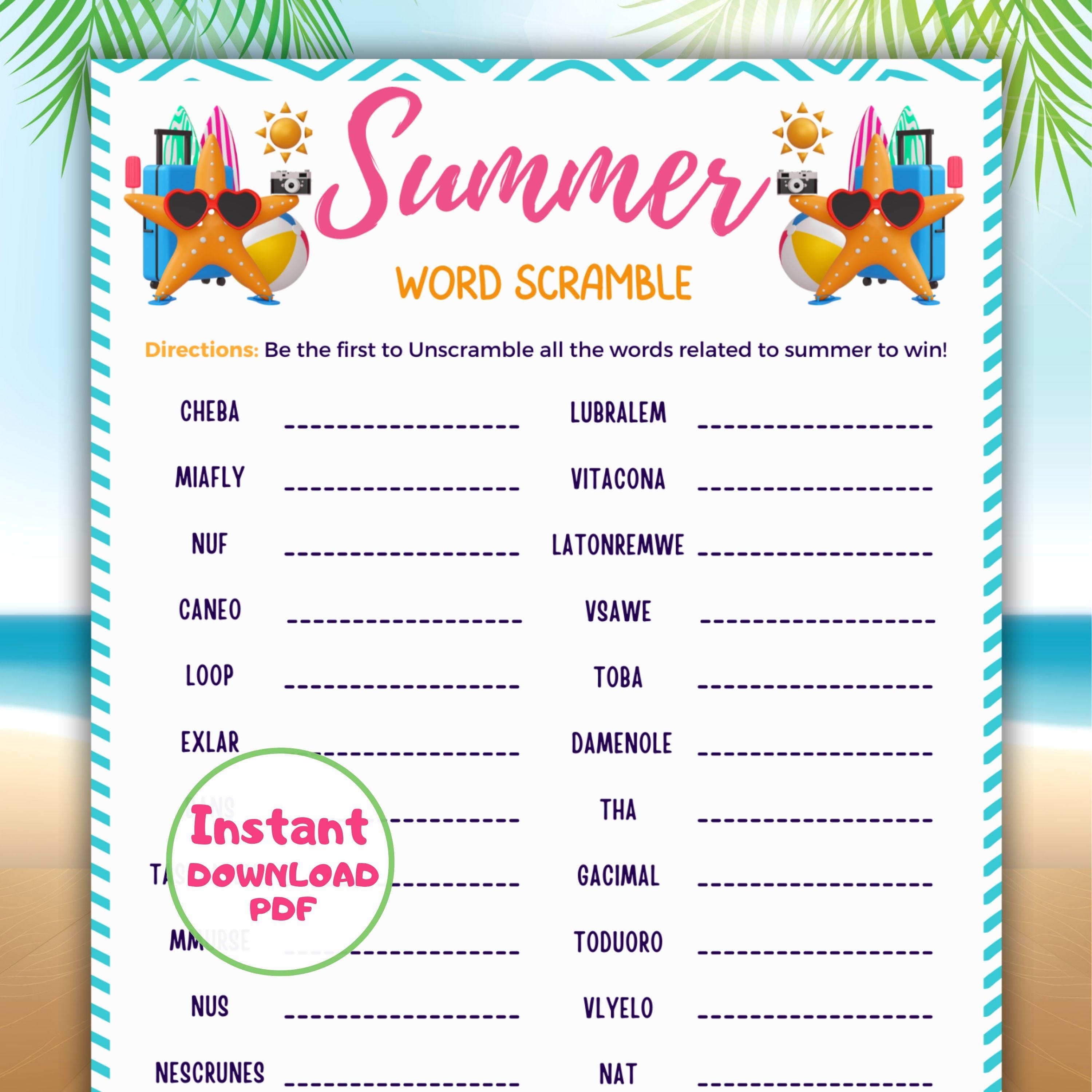 Summer Scramble Word Search, Summer Activities for Kids and Adults ...