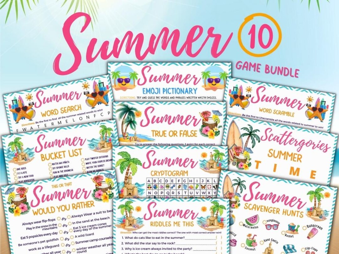 Summer Fun Games, 10 Pack Games, Printable Summer Games, Road Trip ...