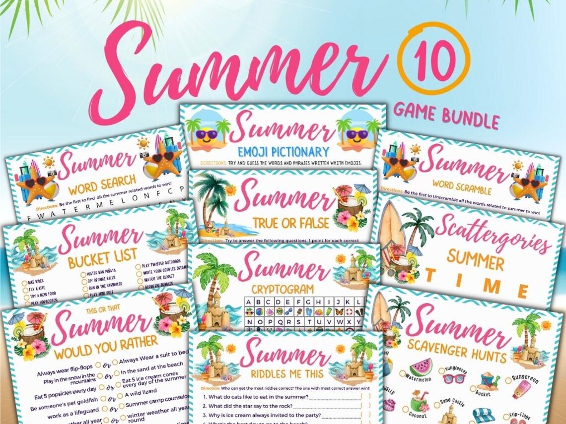 Summer Fun Games, 10 Pack Games, Printable Summer Games, Road Trip ...