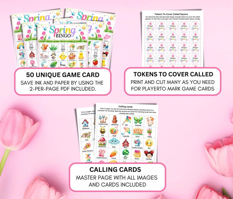 Spring Bingo Cards, Printable Bingo, Spring Party Game, Spring Activity ...