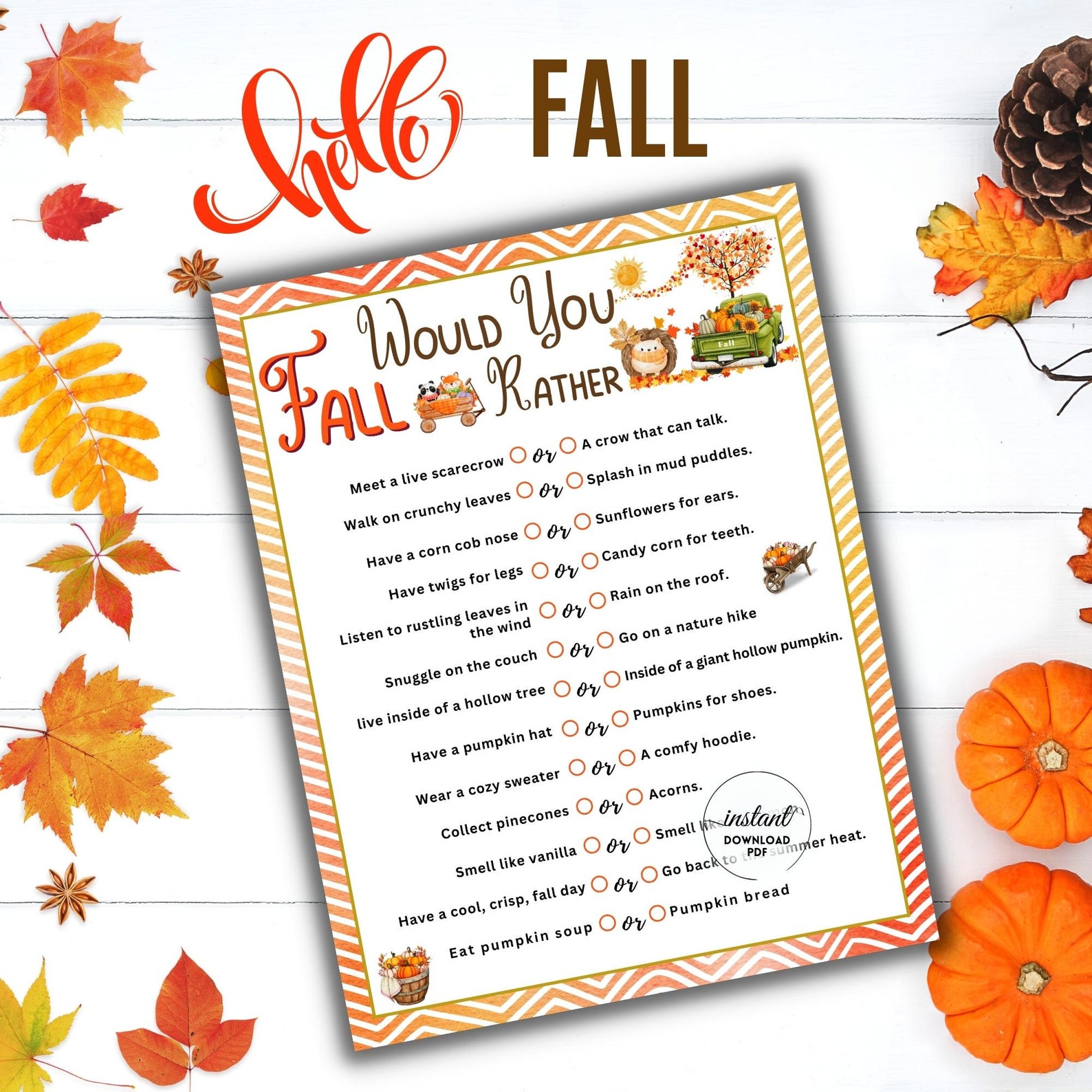 Fall Would You Rather, Autumn Printable Game, Fall Party Game, Fun Fall ...