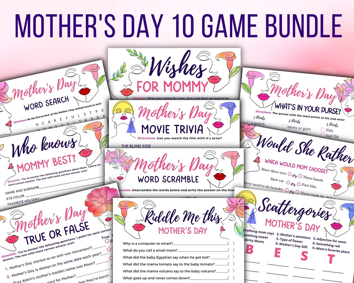 Mother's Day Game Bundle, Party Games and Activities, Printable Mother ...