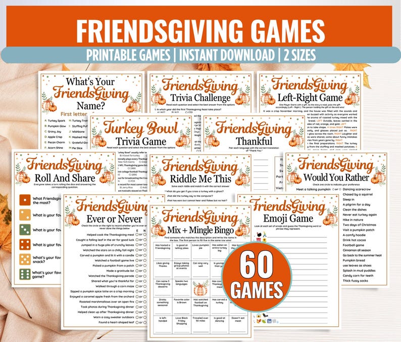 Friendsgiving Games: 60 Printable Party Icebreaker Activities (instant ...