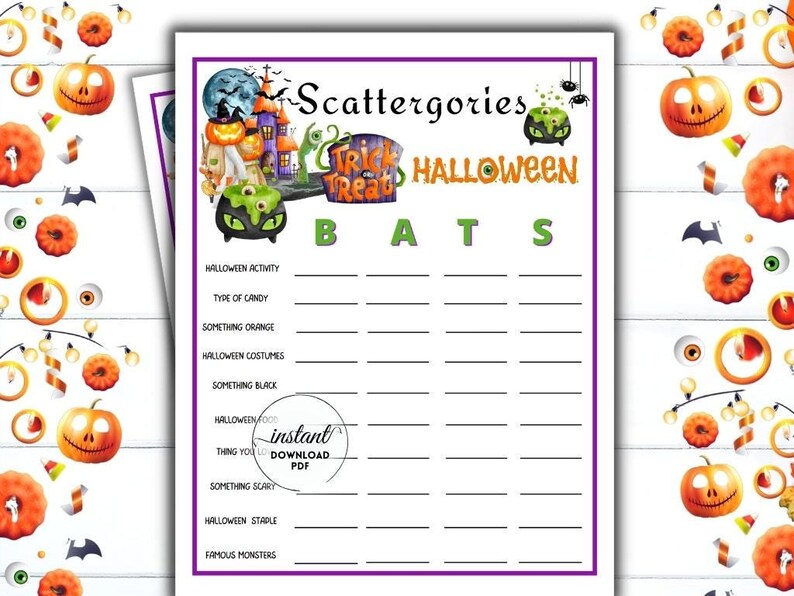 Halloween Scattergories Printable Game, Fun Group Games Ice Breaker ...