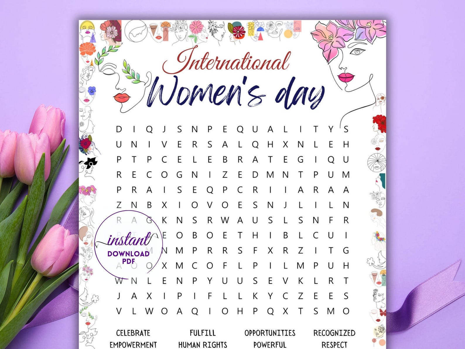 International Women's Day Word Search Game (PDF Printable) - Etsy