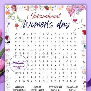 International Women's Day Word Search Game (PDF Printable) - Etsy