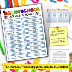 Back to School Charades and Pictionary Game (PDF) - Etsy