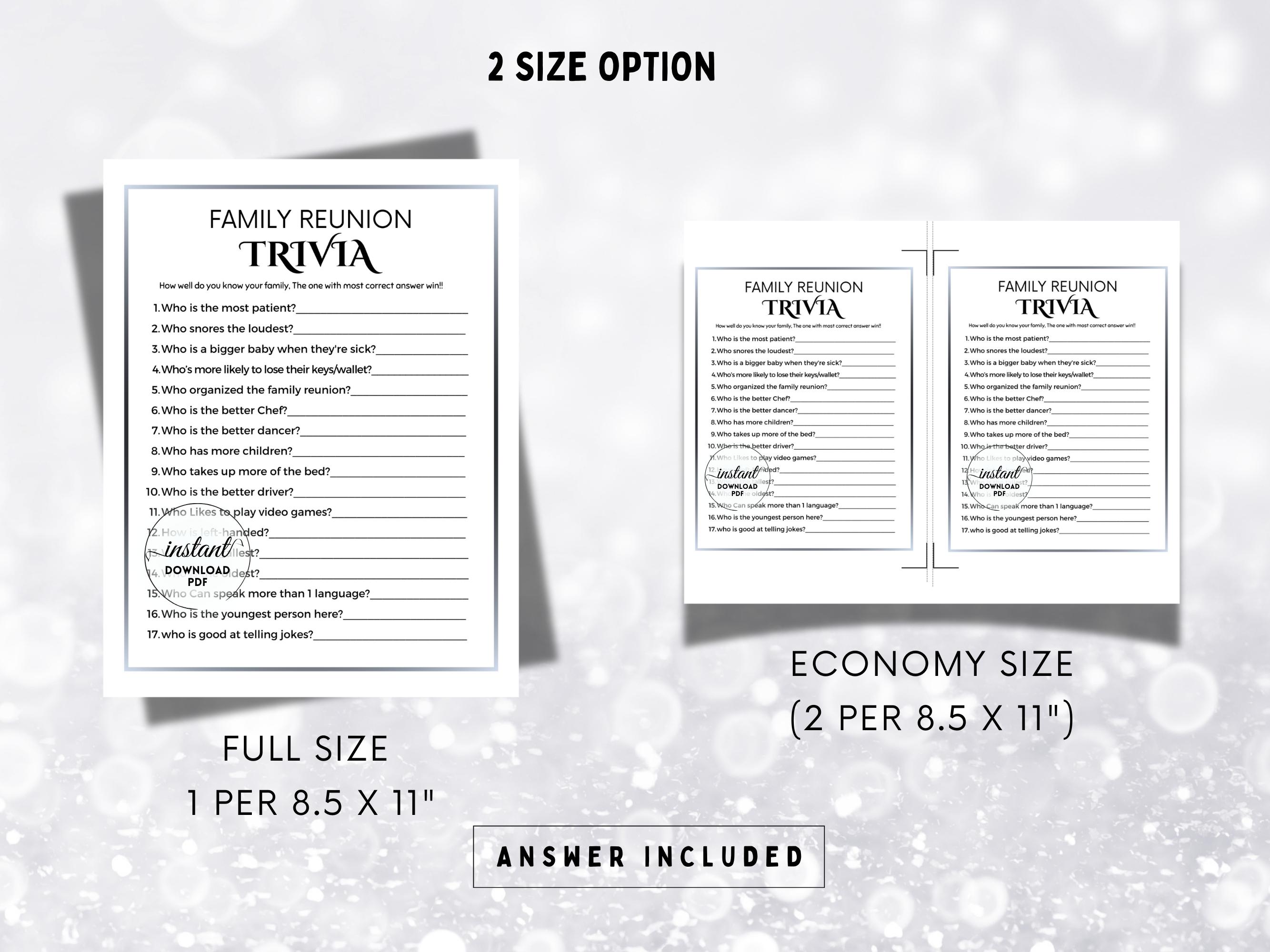 Family Reunion Trivia Game: Fun Family Quiz (PDF) - Etsy