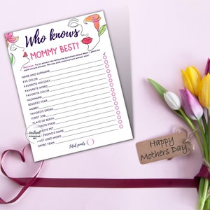 Mothers Day Who Knows Mom Best Game, Mother's Day Games, Who Knows ...