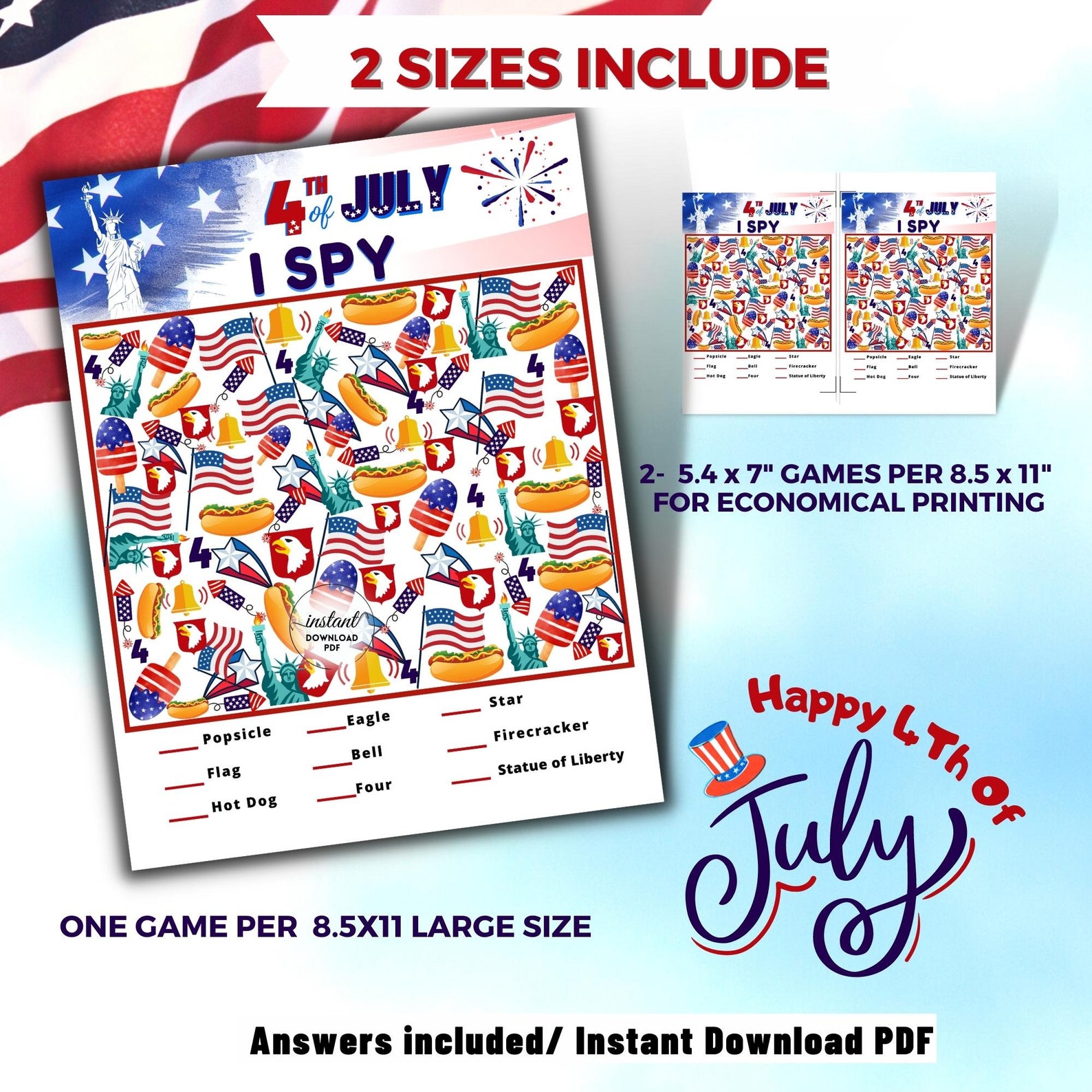 Fourth of July I Spy Game, Independence Day Activity, 4th of July ...