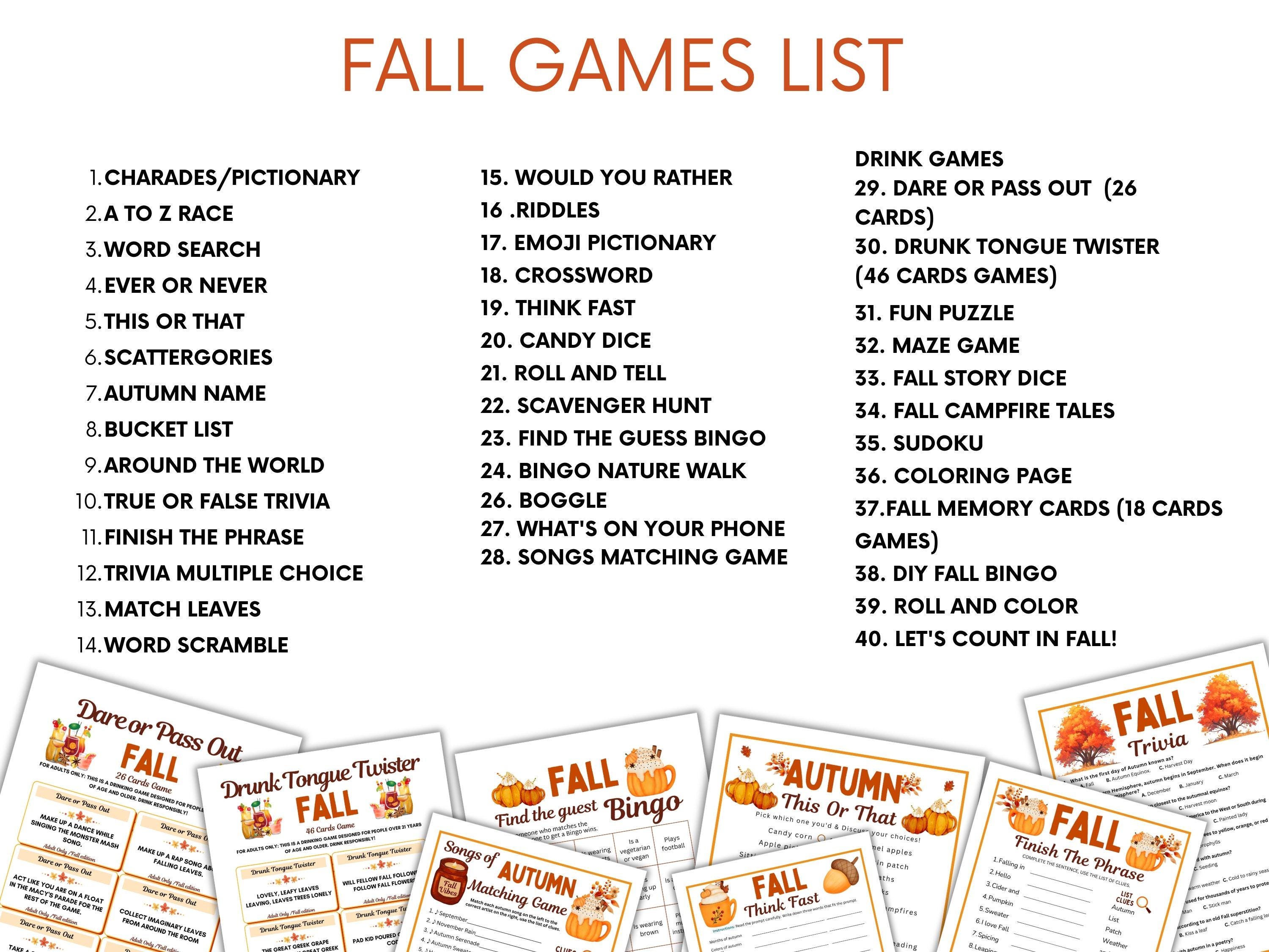 Fall Games Bundle: 40 Autumn Activities for Kids & Adults (PDF) - Etsy