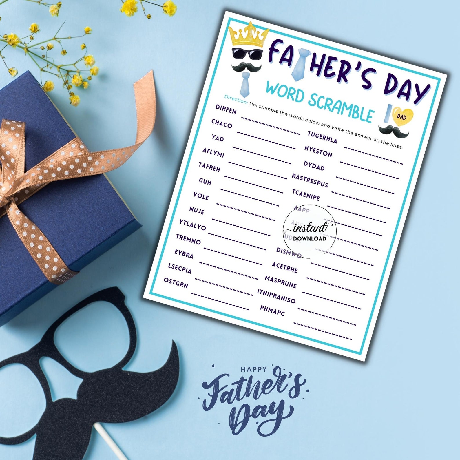 Father's Day Word Scramble, Dad Game, Father's Day Game Printable, Word ...
