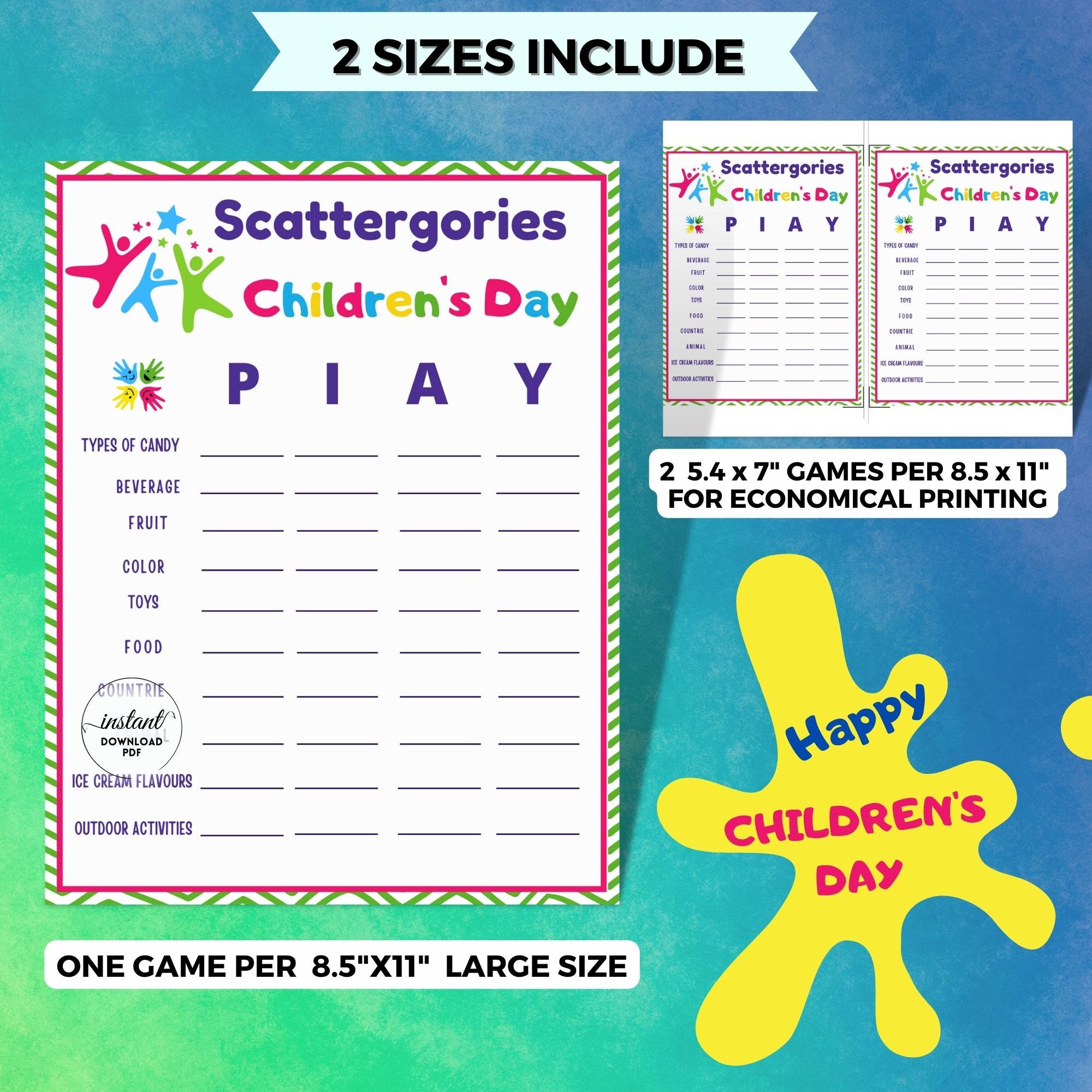 Printable Scattergories, Children's Day Game, Kids Party Game ...