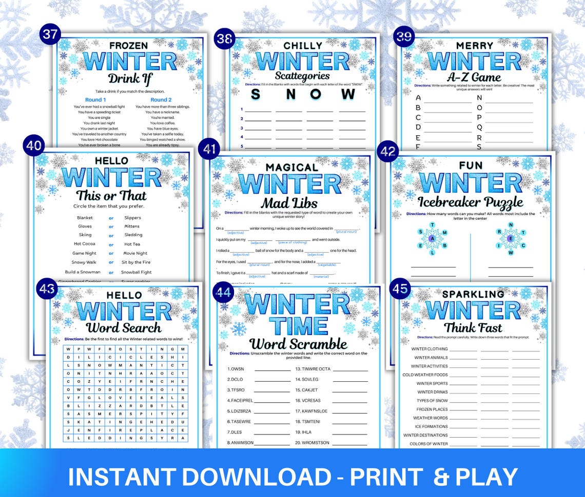 Winter Games Bundle, Winter Party Games, Winter Family Games, Winter ...