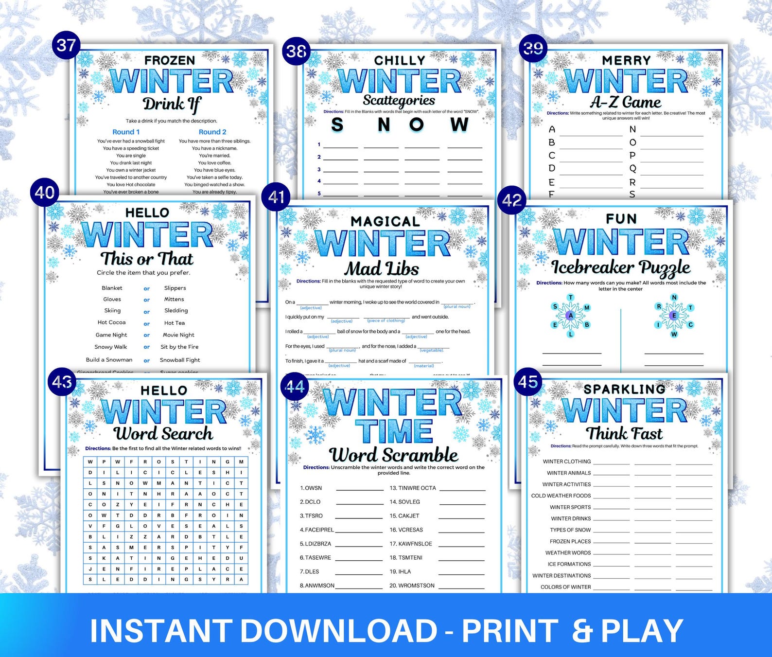 Winter Games Bundle, Winter Party Games, Winter Family Games, Winter ...