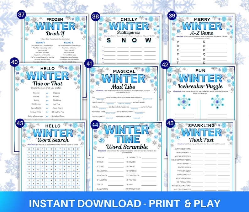 Winter Games Bundle, Winter Party Games, Winter Family Games, Winter ...