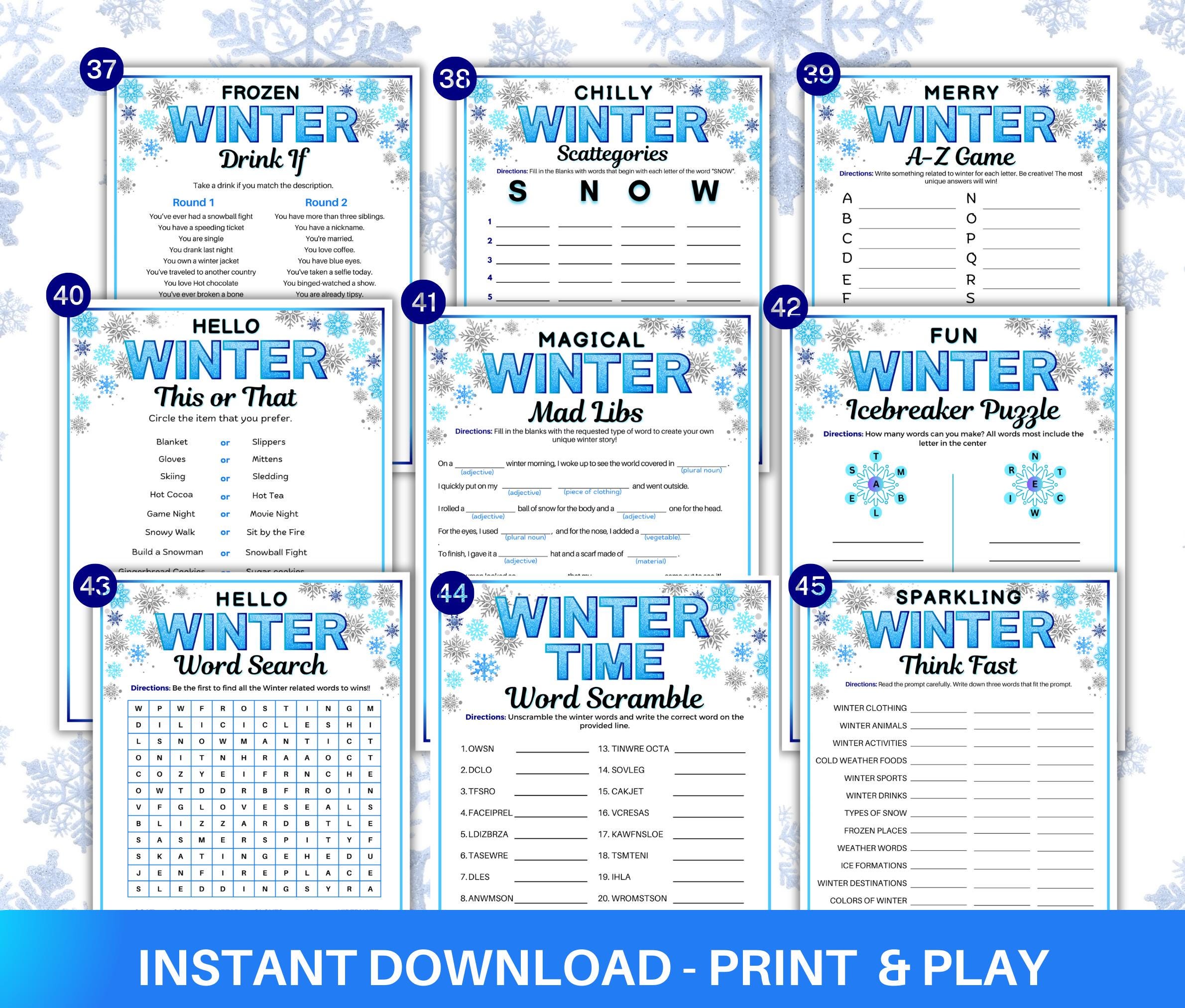 Winter Games Bundle, Winter Party Games, Winter Family Games, Winter ...