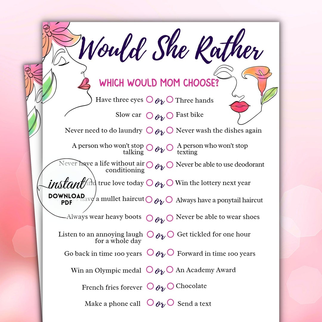 Mother's Day Would She Rather Games | Would Mommy Rather | Mother's Day ...