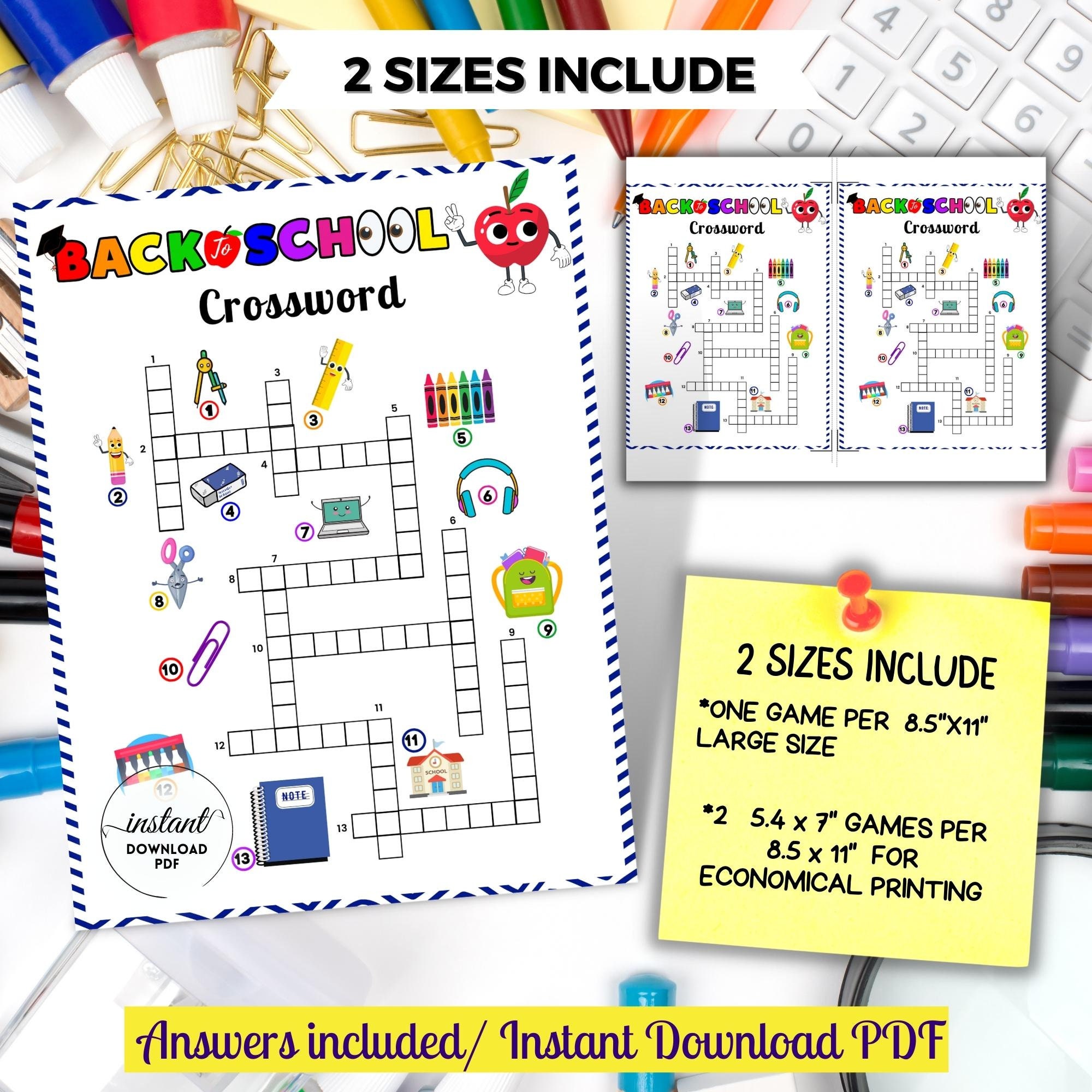 Printable Back to School Game, School Supplies Crossword, School ...