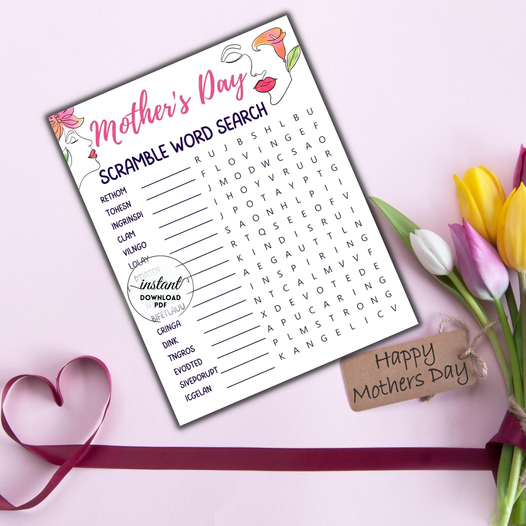 Mother's Day Word Scramble Game, Word Search, Mother Word Search, Word ...