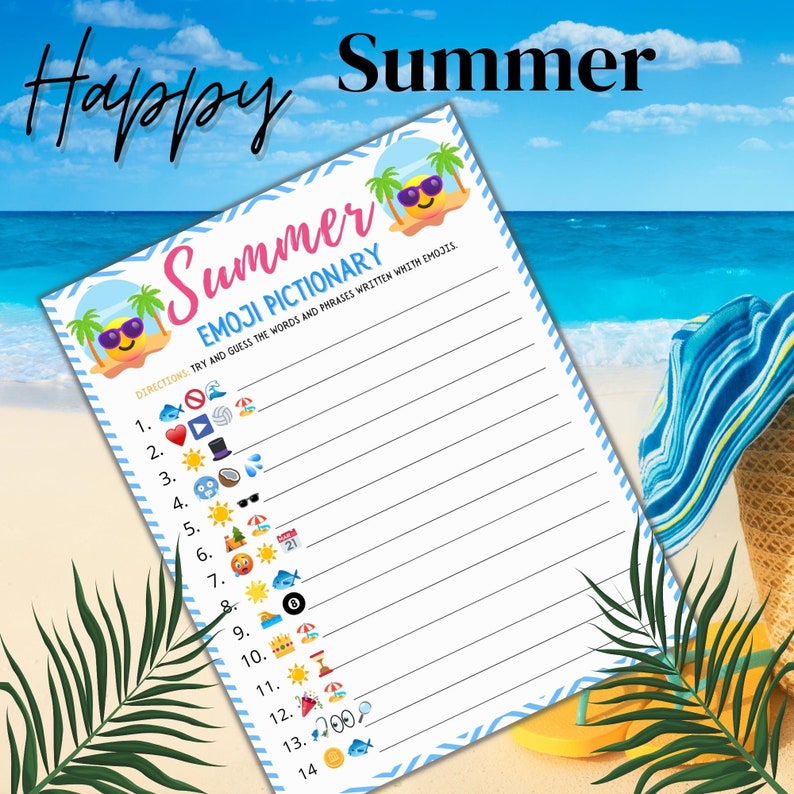Summer Emoji Pictionary Game, Party Games, Emoji Trivia, Summer ...