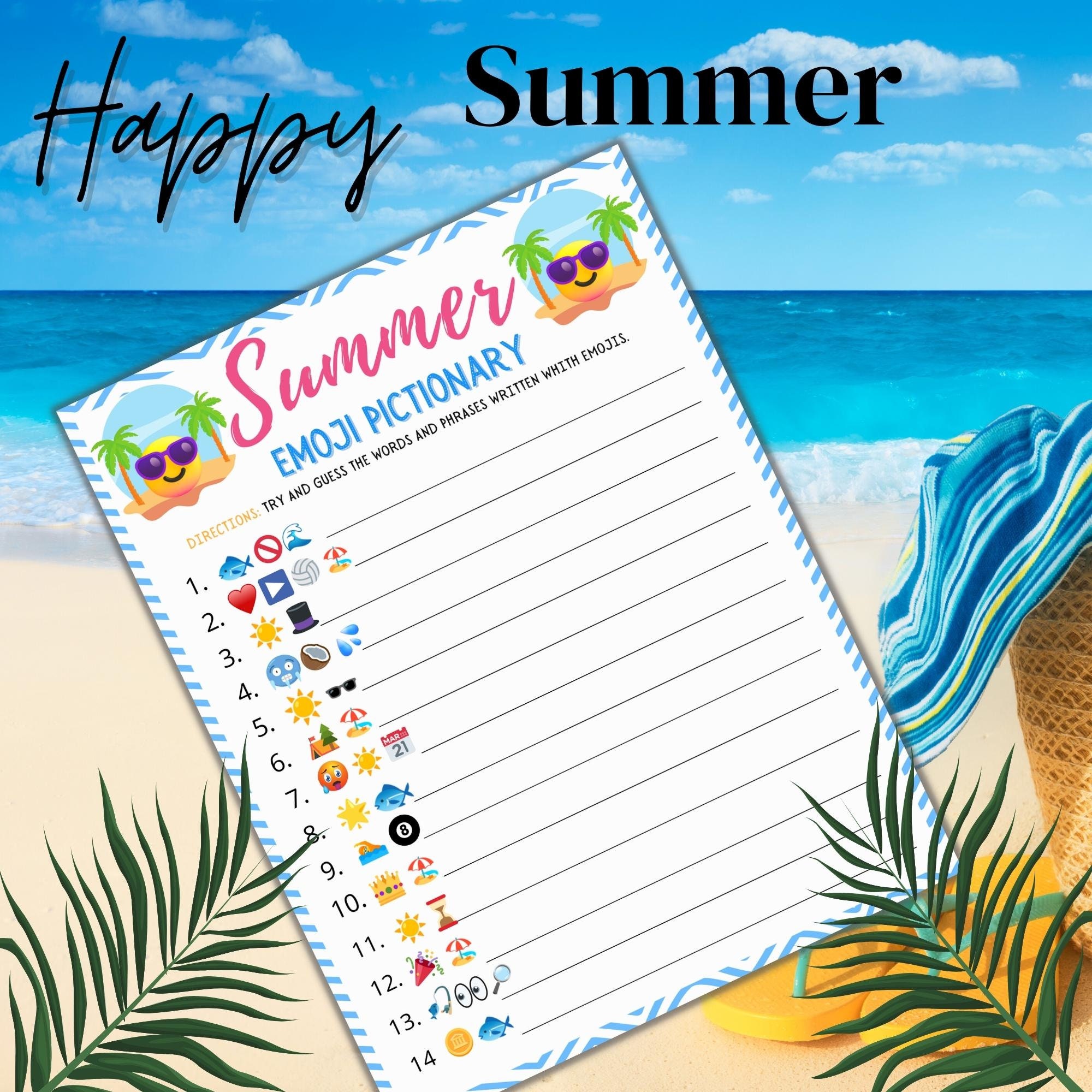 Summer Emoji Pictionary Game, Party Games, Emoji Trivia, Summer ...