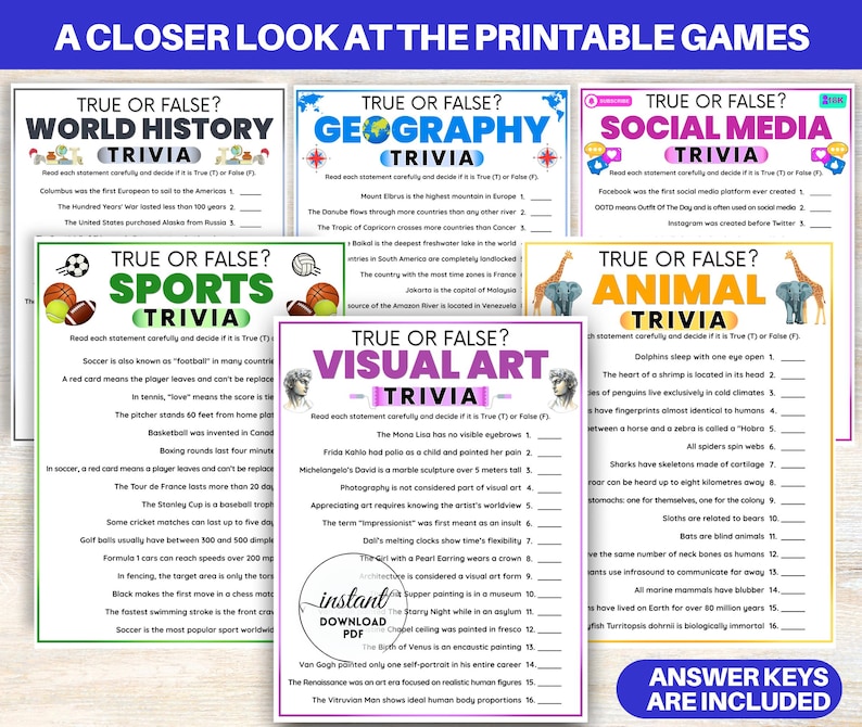 True or False Trivia Games Bundle: 560 Questions, Family Game Night ...