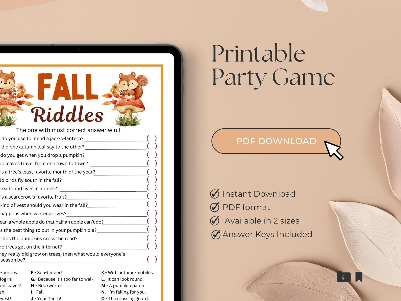 Fall Riddles Game,jokes for Kids,autumn Game, Fall Activity for Kids ...